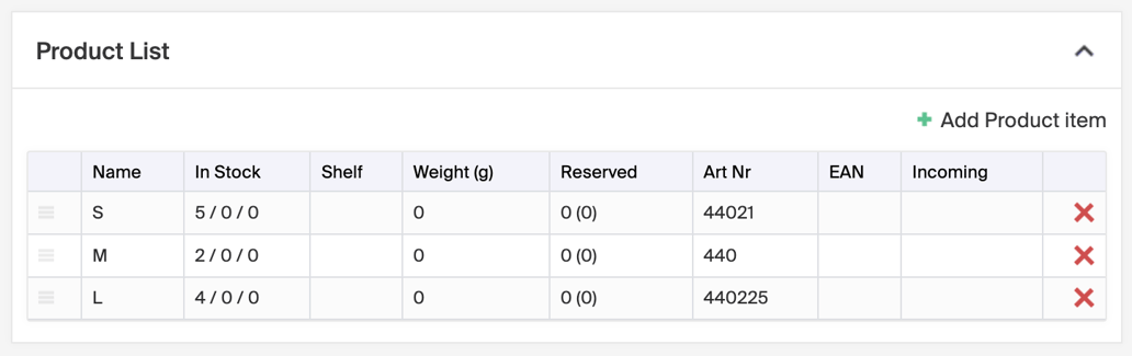 Managing Product Items (Sizes) on a product with the import tool